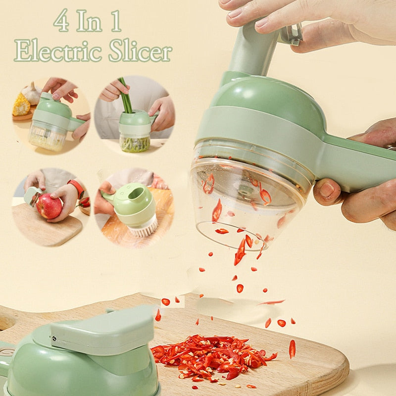 4 In1 Multifunctional Electric Vegetable Cutter Slicer Garlic Mud Mash ...